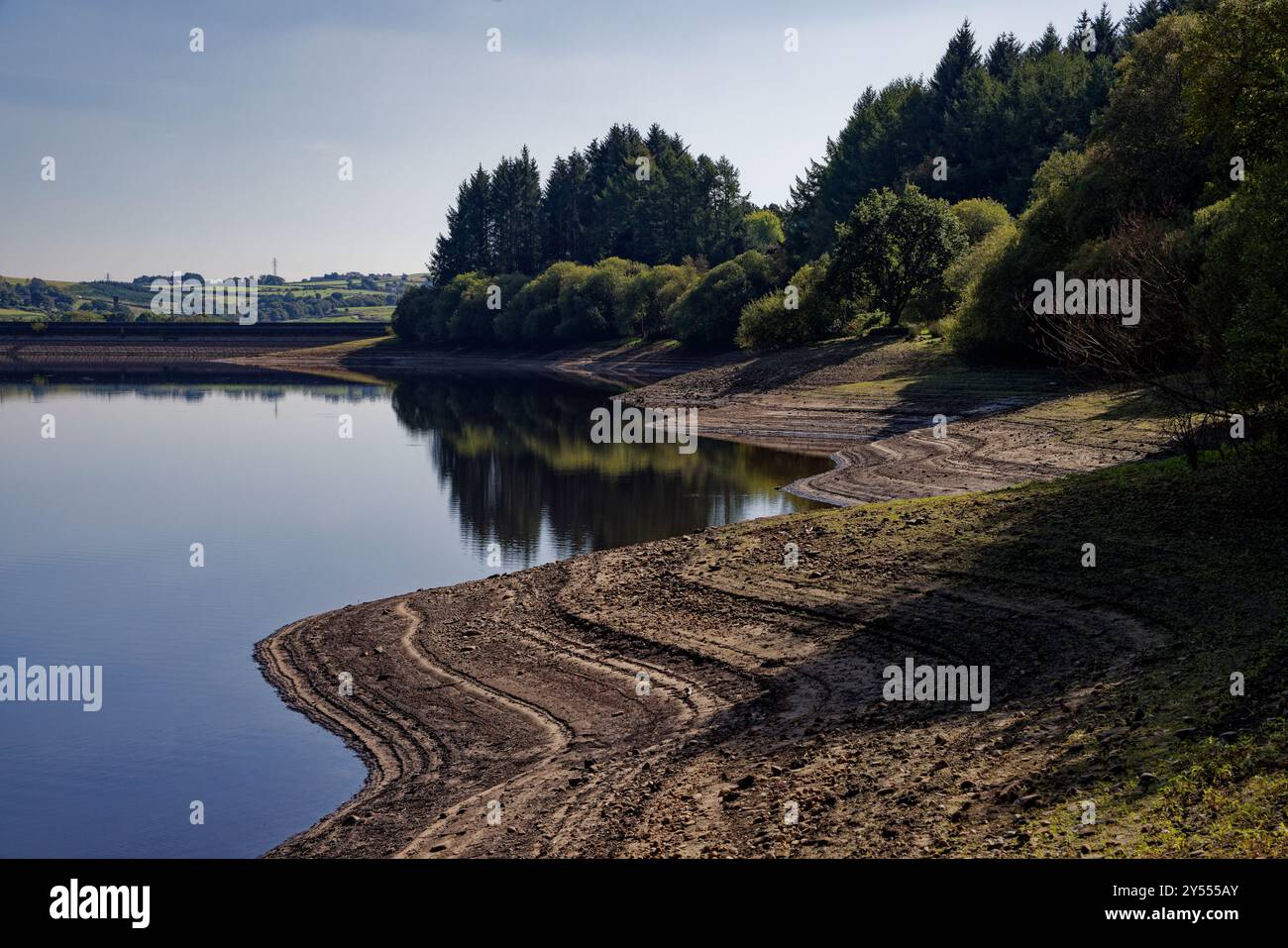 Receding Summer water levels at Wayoh Reservoir, Blackburn, Lancashire ...