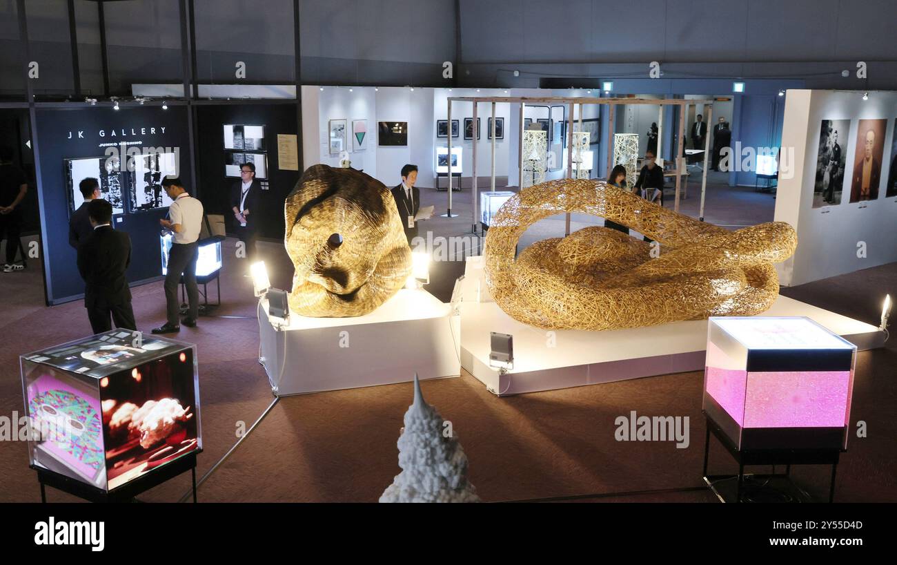 Art works are seen during a sneak preview of "OSAKA ART Showcase Leading To 2025" at the Osaka ...