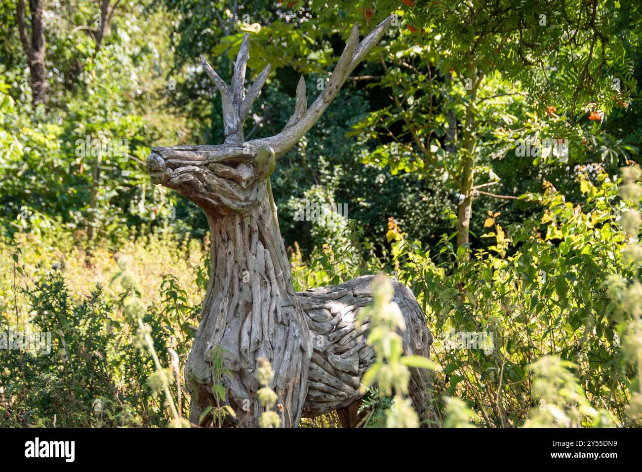 A wooden deer sculpture made from sticks in the grounds of the Tropical ...