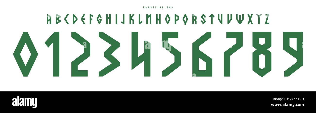 Greek geometric typography, angular sharp numbers and letters design ...