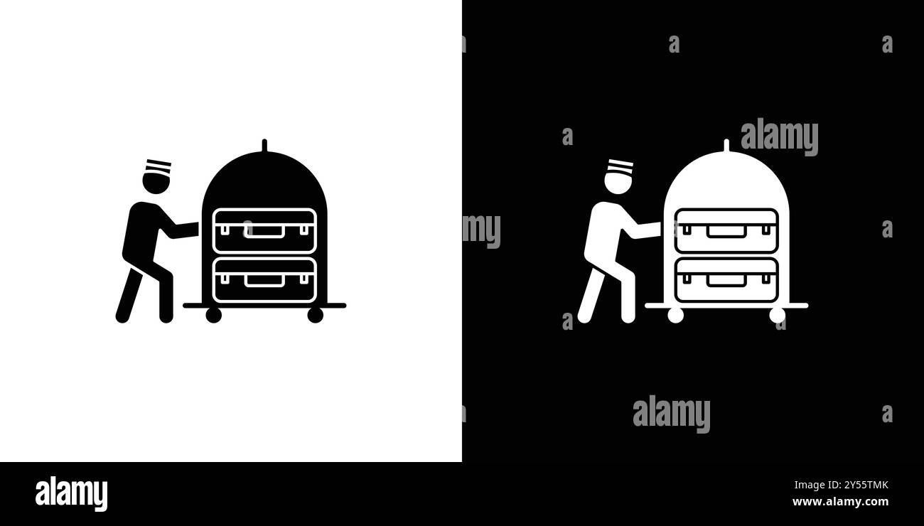 Bellboy with luggage cart icon linear logo mark set collection in black and white Stock Vector ...