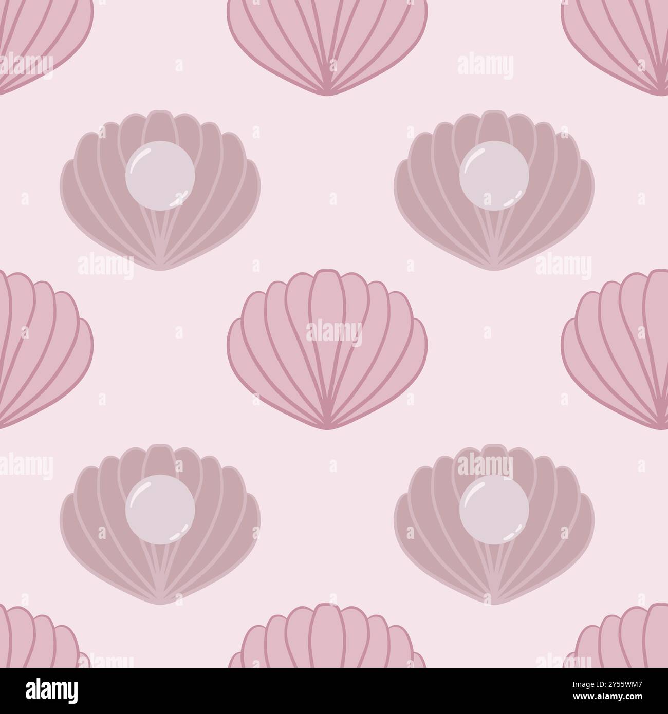 Seamless vector pattern with seashell and pearl on powder pink ...