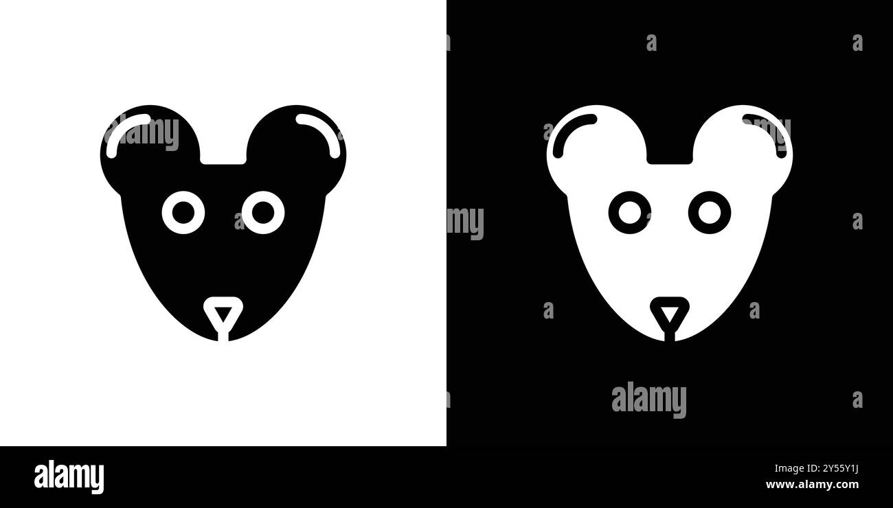 Face of mouse icon linear logo mark set collection in black and white ...