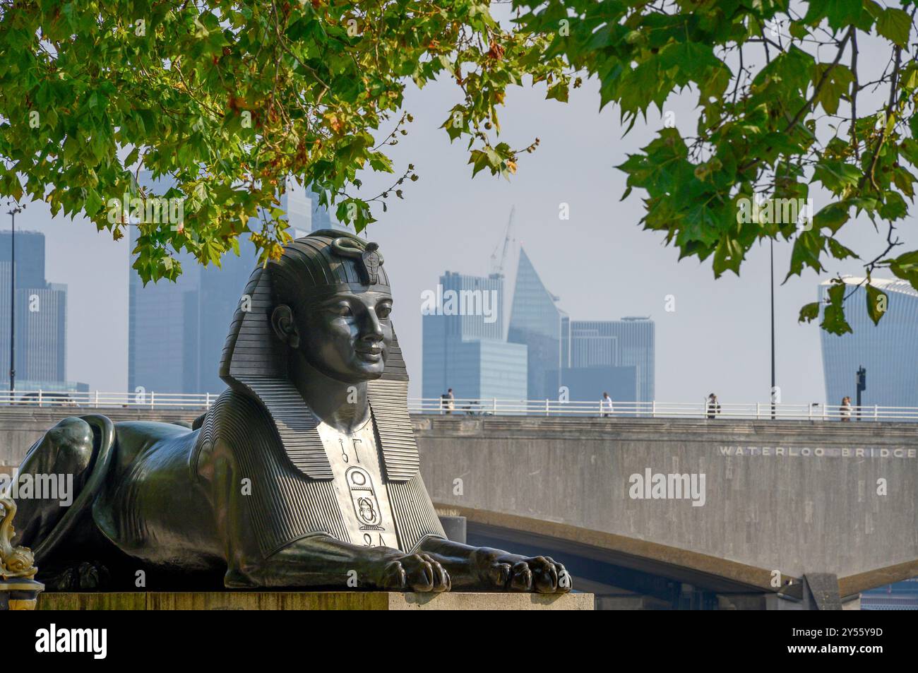 London, UK. One of two Egyptian-style bronze sphynxes (designed by ...