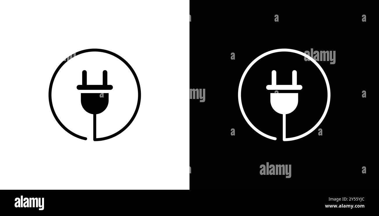 Electrical plug icon linear logo mark set collection in black and white ...