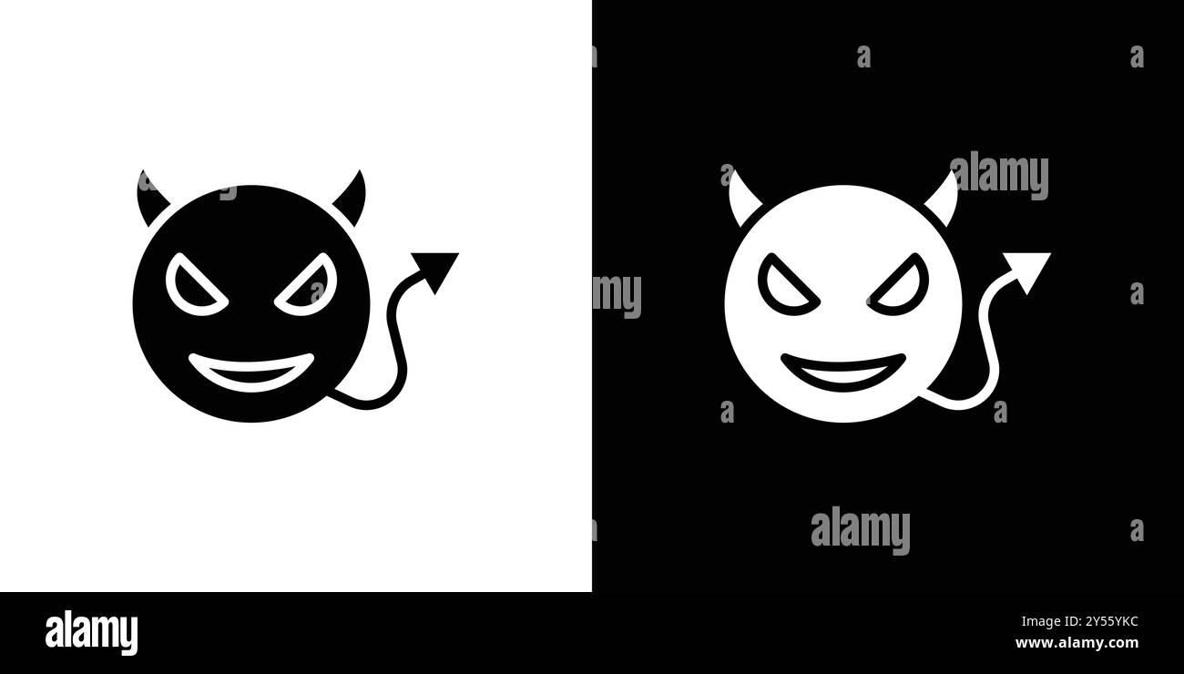 Demon devil icon linear logo mark set collection in black and white ...