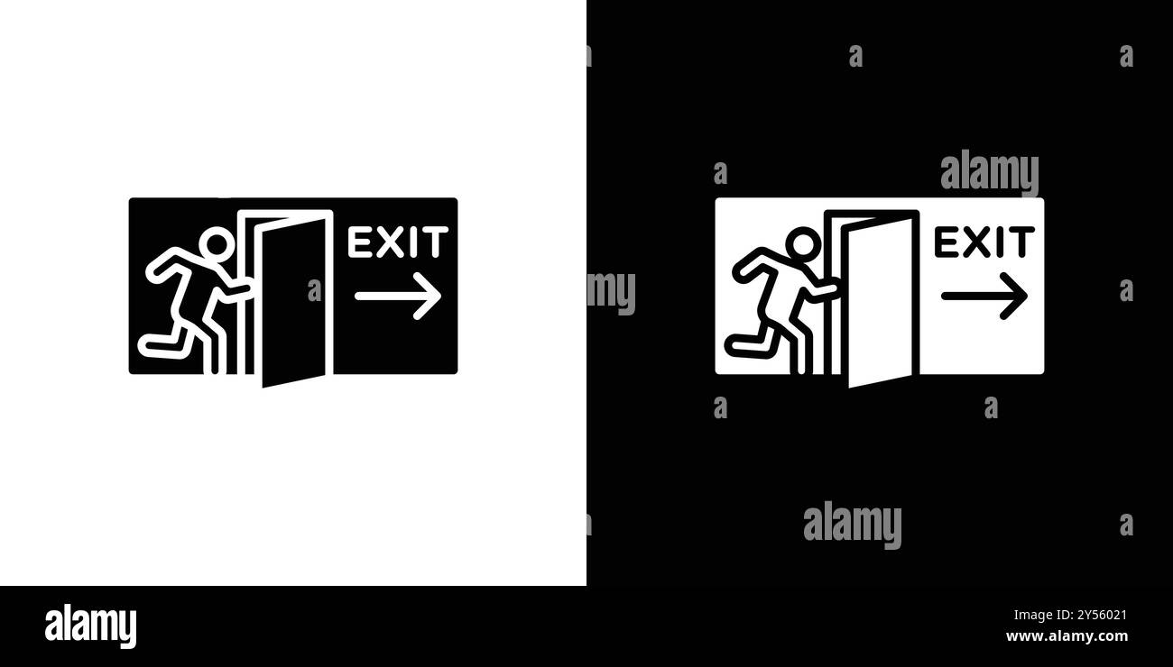 Emergency exit icon linear logo mark set collection in black and white ...