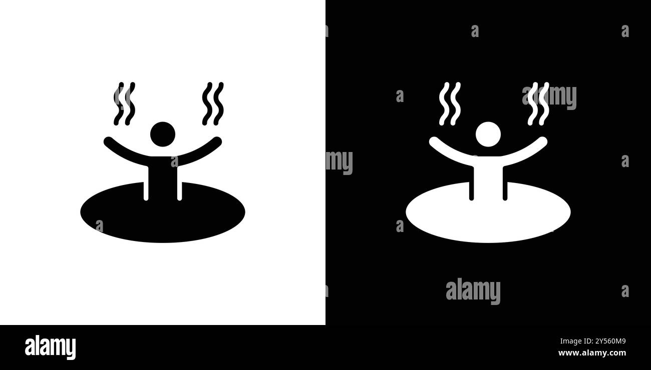 Man relaxing in jacuzzi icon linear logo mark set collection in black ...