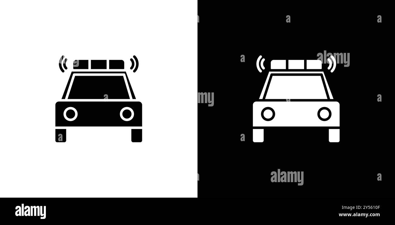Flashing police car icon linear logo mark set collection in black and ...