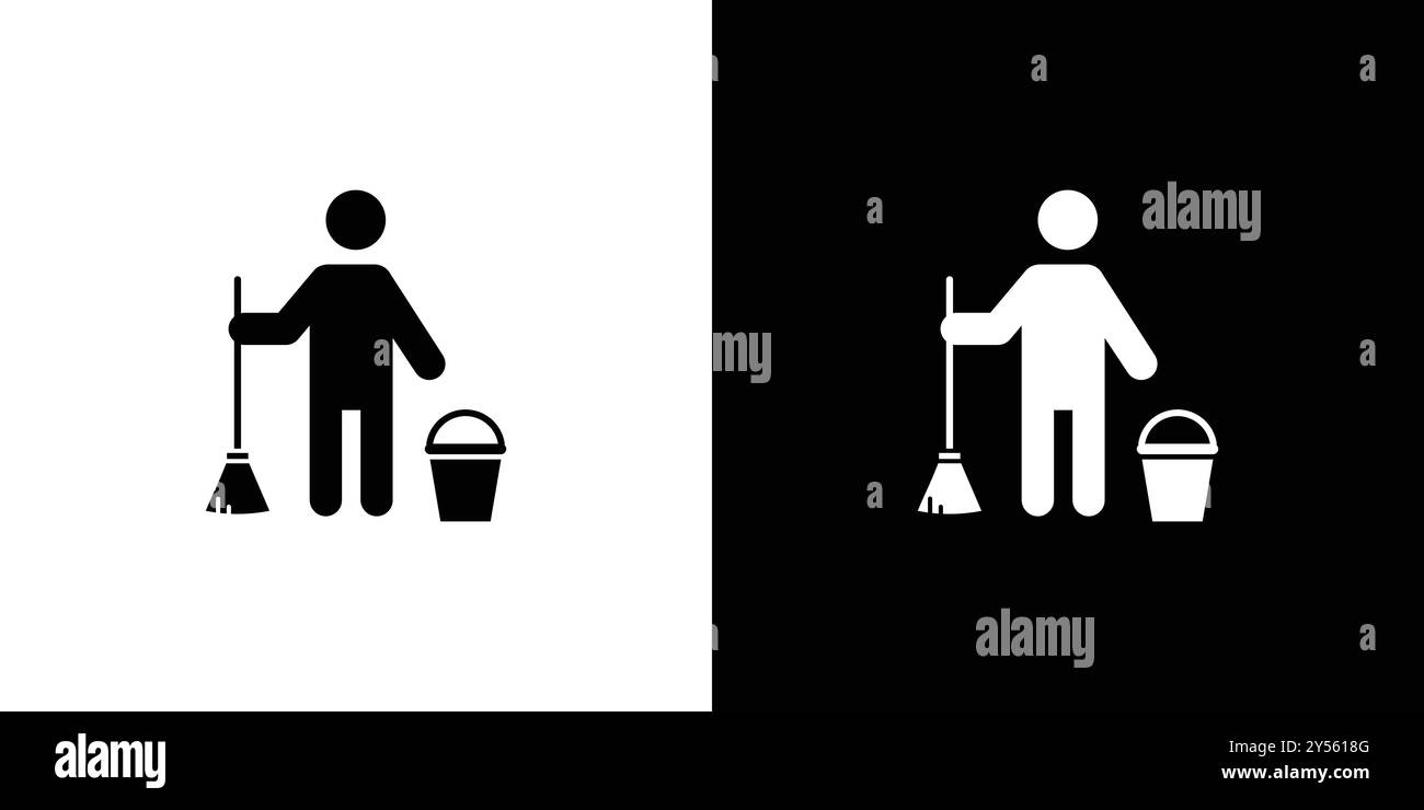 Janitor icon linear logo mark set collection in black and white Stock ...
