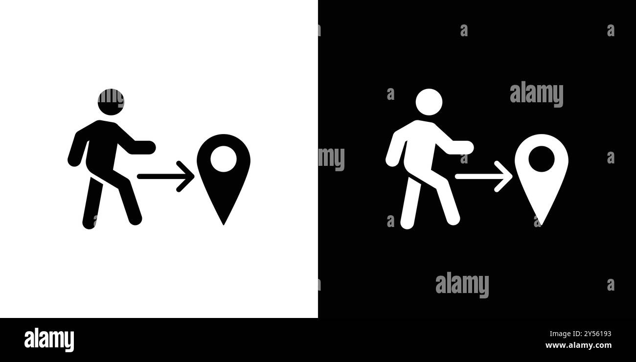 Man going to destination icon linear logo mark set collection in black and white Stock Vector ...