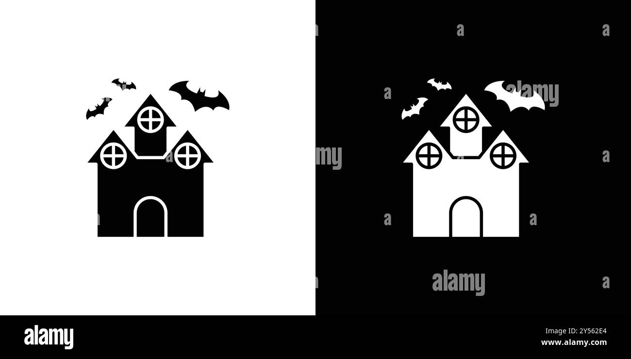 Haunted house icon linear logo mark set collection in black and white ...