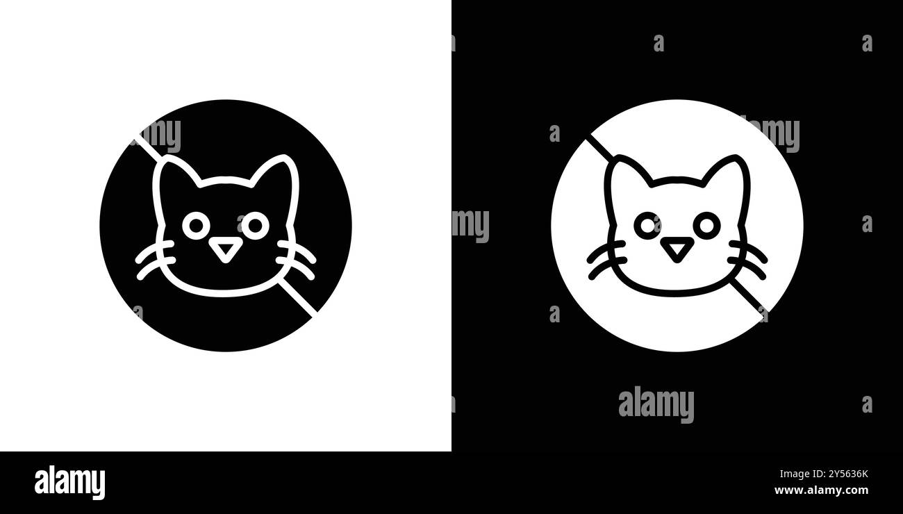 No cats allowed icon linear logo mark set collection in black and white ...