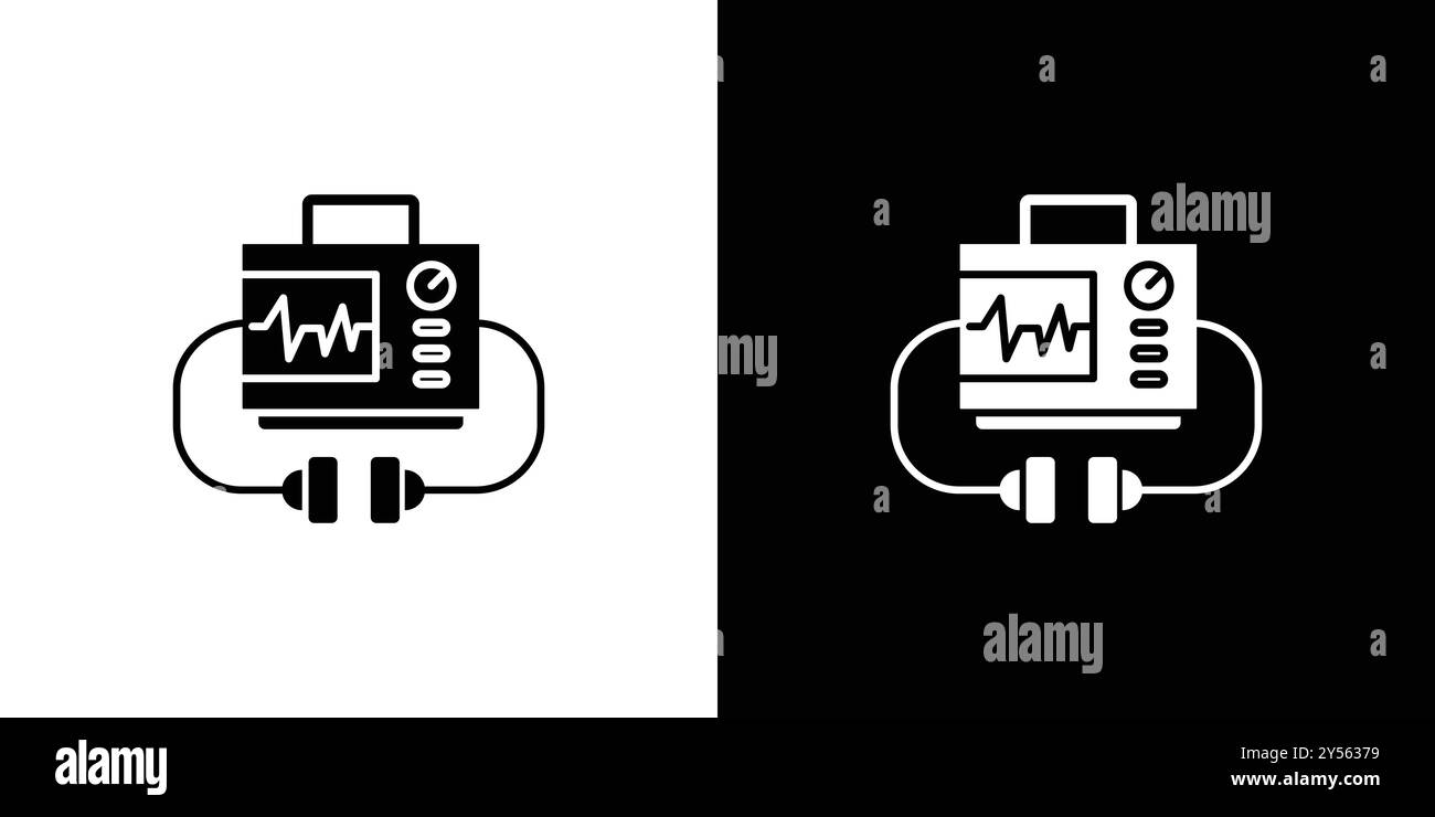Rescue defibrillator icon linear logo mark set collection in black and ...
