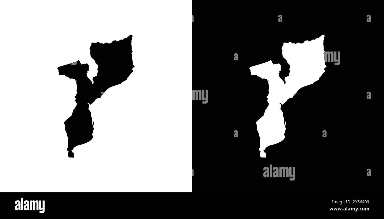 Mozambique map icon linear logo mark set collection in black and white ...