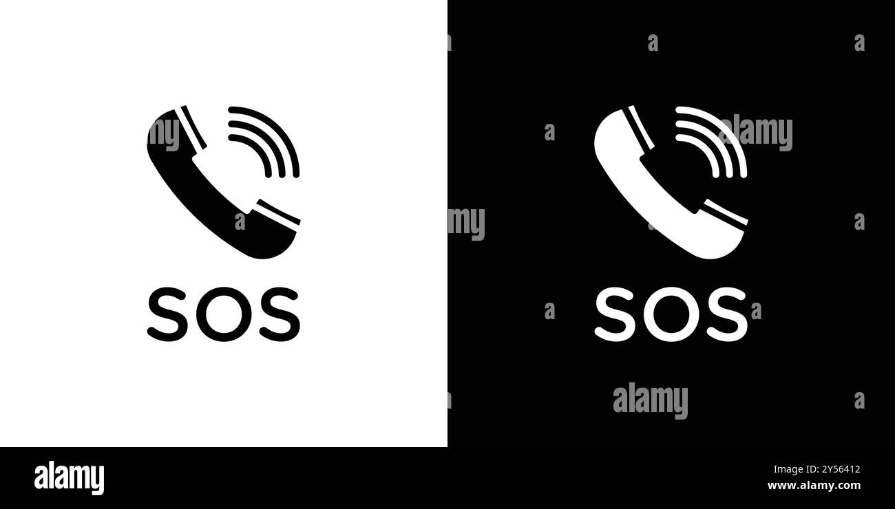 SOS Emergency icon linear logo mark set collection in black and white ...