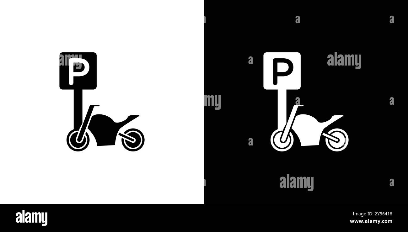 motorbike parking icon linear logo mark set collection in black and ...