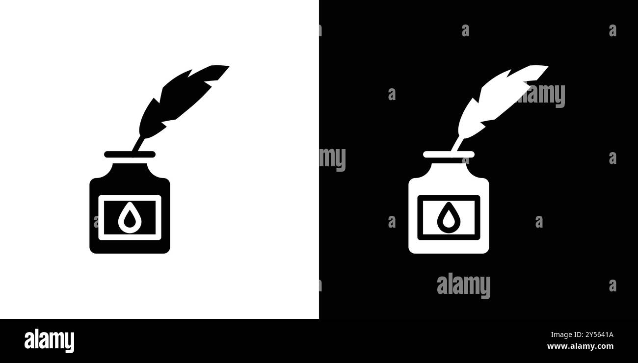 Ink and quill icon linear logo mark set collection in black and white ...