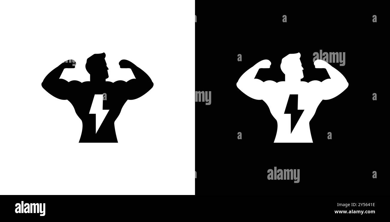 Man have strong muscles icon linear logo mark set collection in black ...