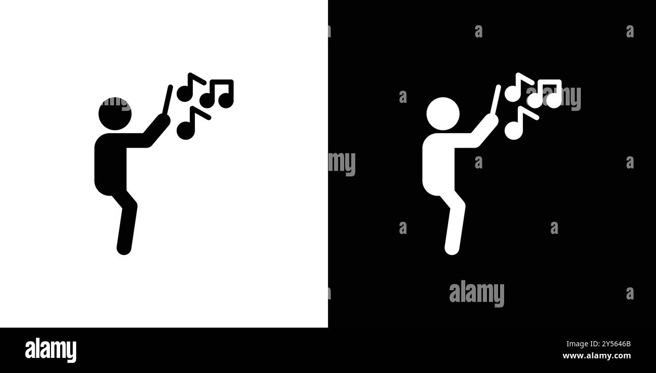 Music conductor icon linear logo mark set collection in black and white ...
