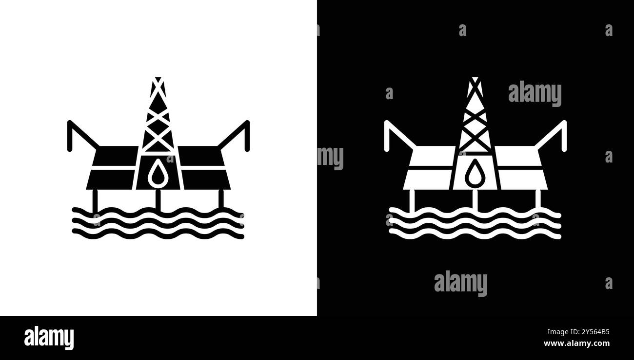 Oil platform icon linear logo mark set collection in black and white Stock Vector Image & Art ...