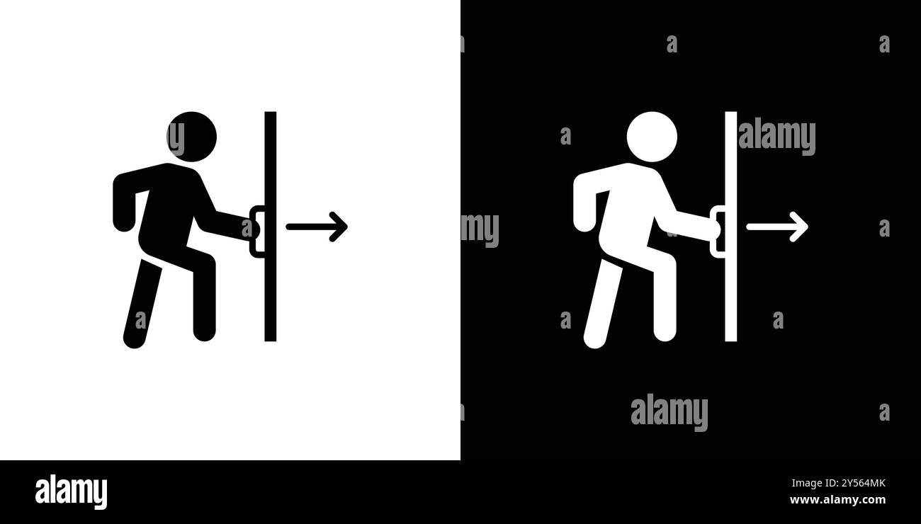 Person push the door icon linear logo mark set collection in black and ...