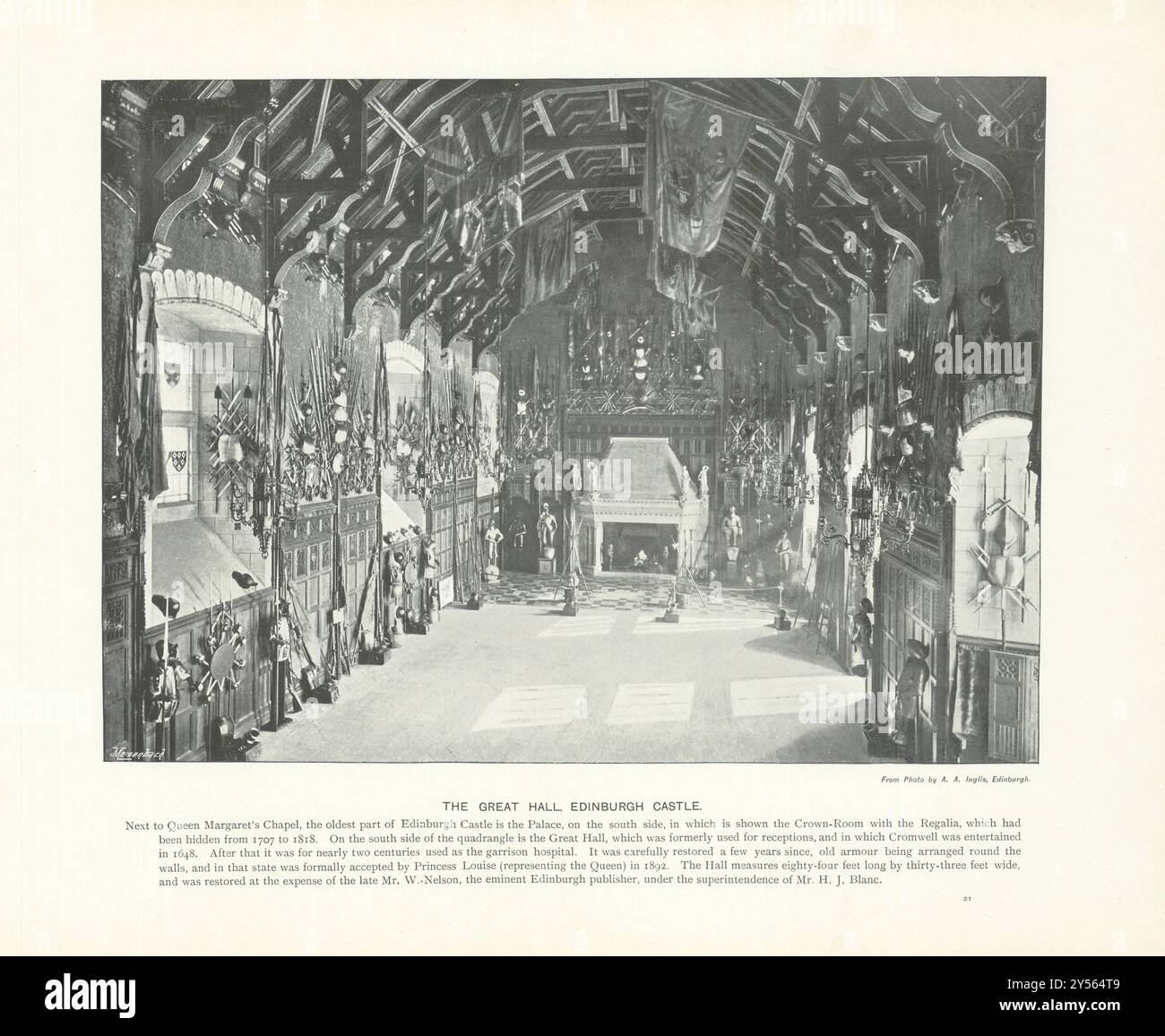 The Great Hall, Edinburgh Castle. Scotland 1900 old antique print ...