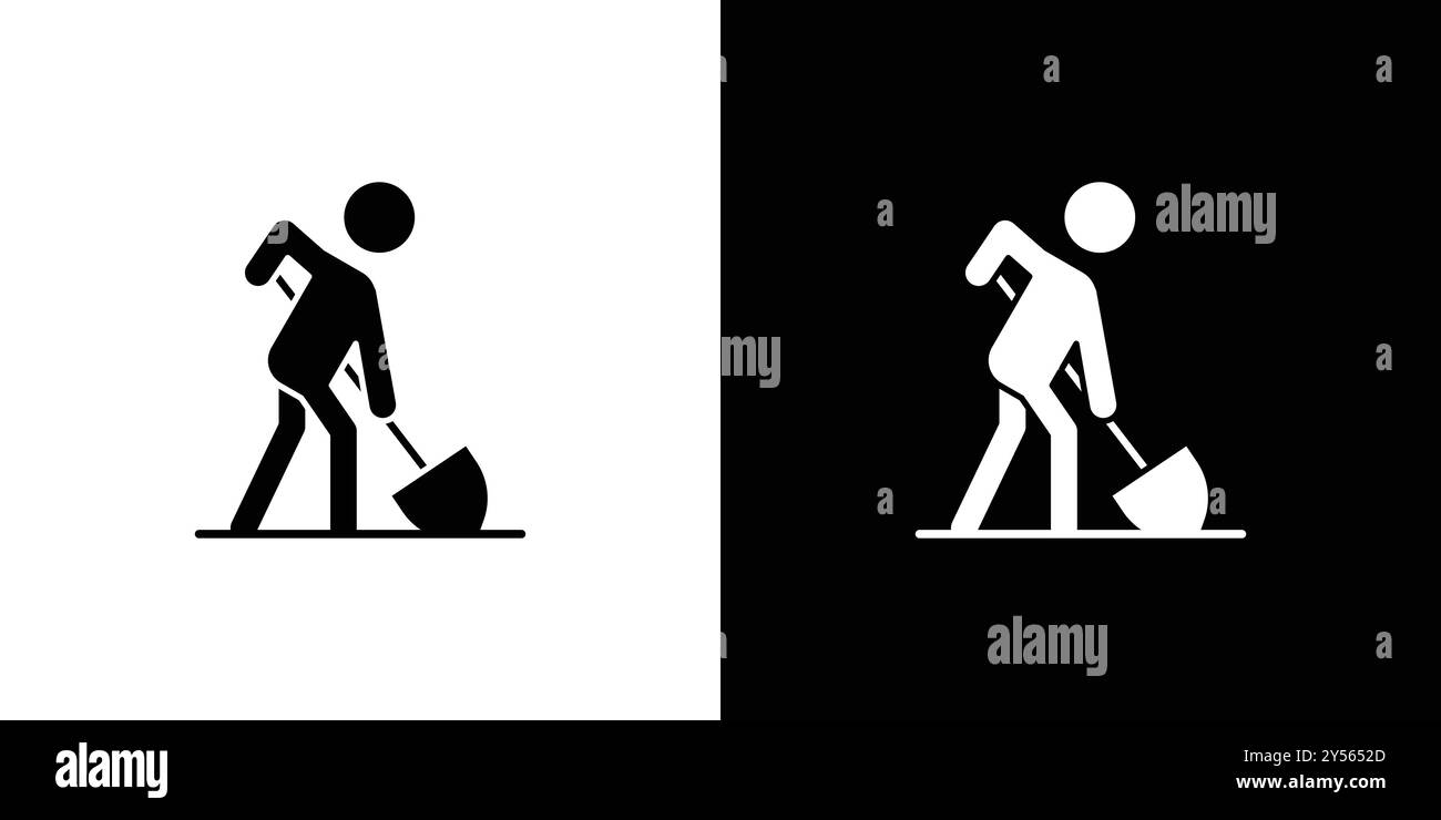 Worker digging icon linear logo mark set collection in black and white ...