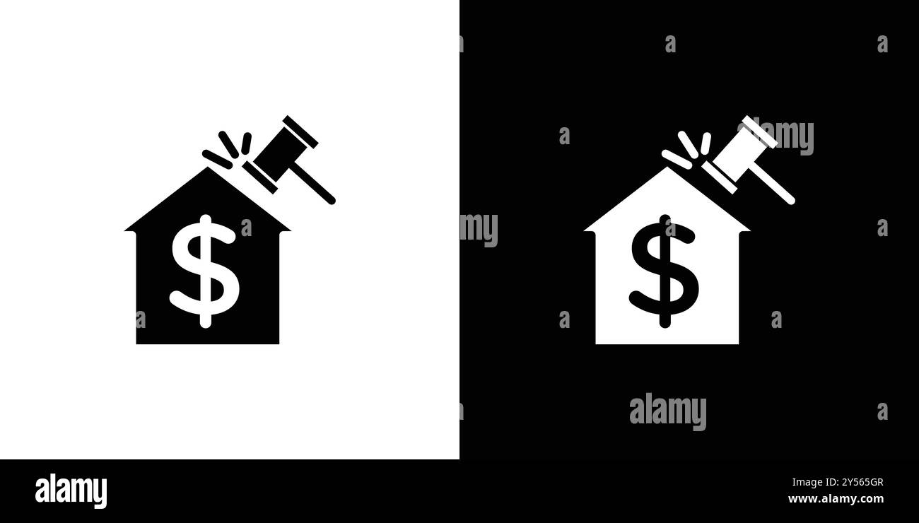 Real estate auction icon linear logo mark set collection in black and ...