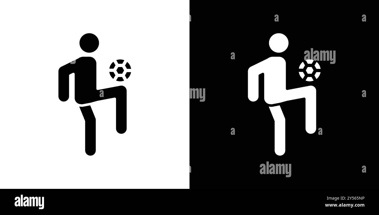 Soccer player with ball icon linear logo mark set collection in black ...