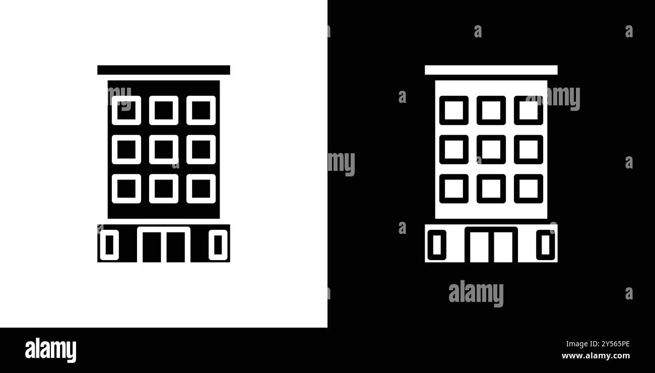 Office building icon linear logo mark set collection in black and white ...