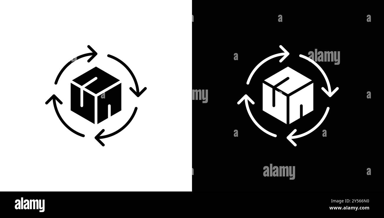 Supply chain process icon linear logo mark set collection in black and ...