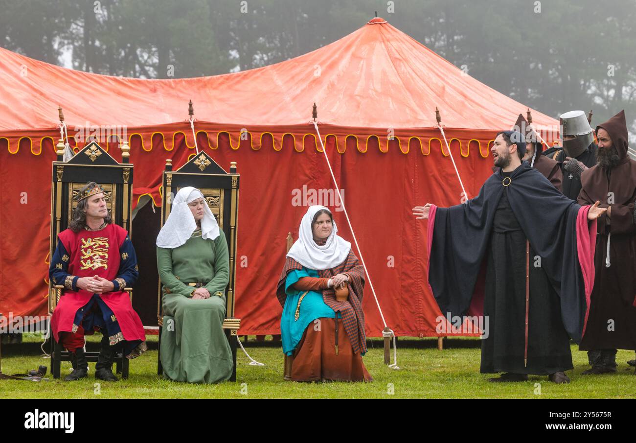 Re-enactors in Medieval costume play King Edward I at Siege of Dirleton ...