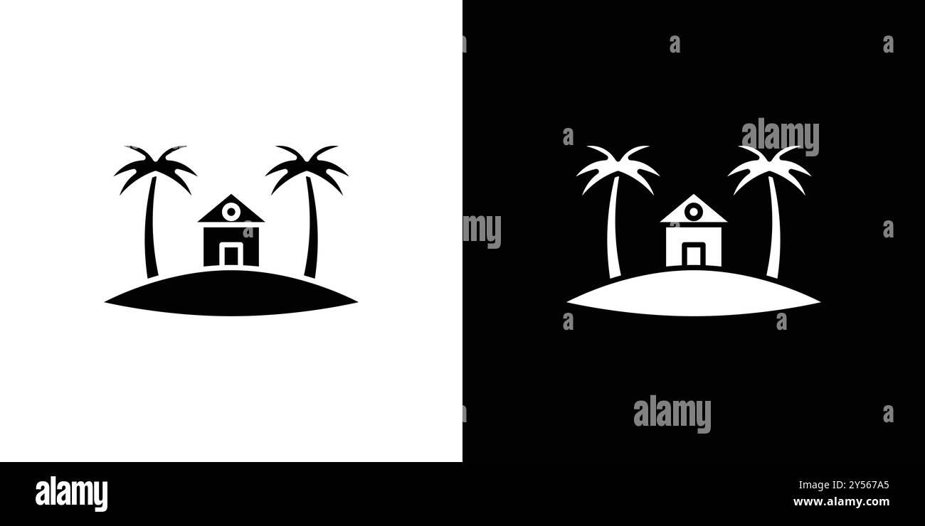 Tropical isle resort icon linear logo mark set collection in black and ...