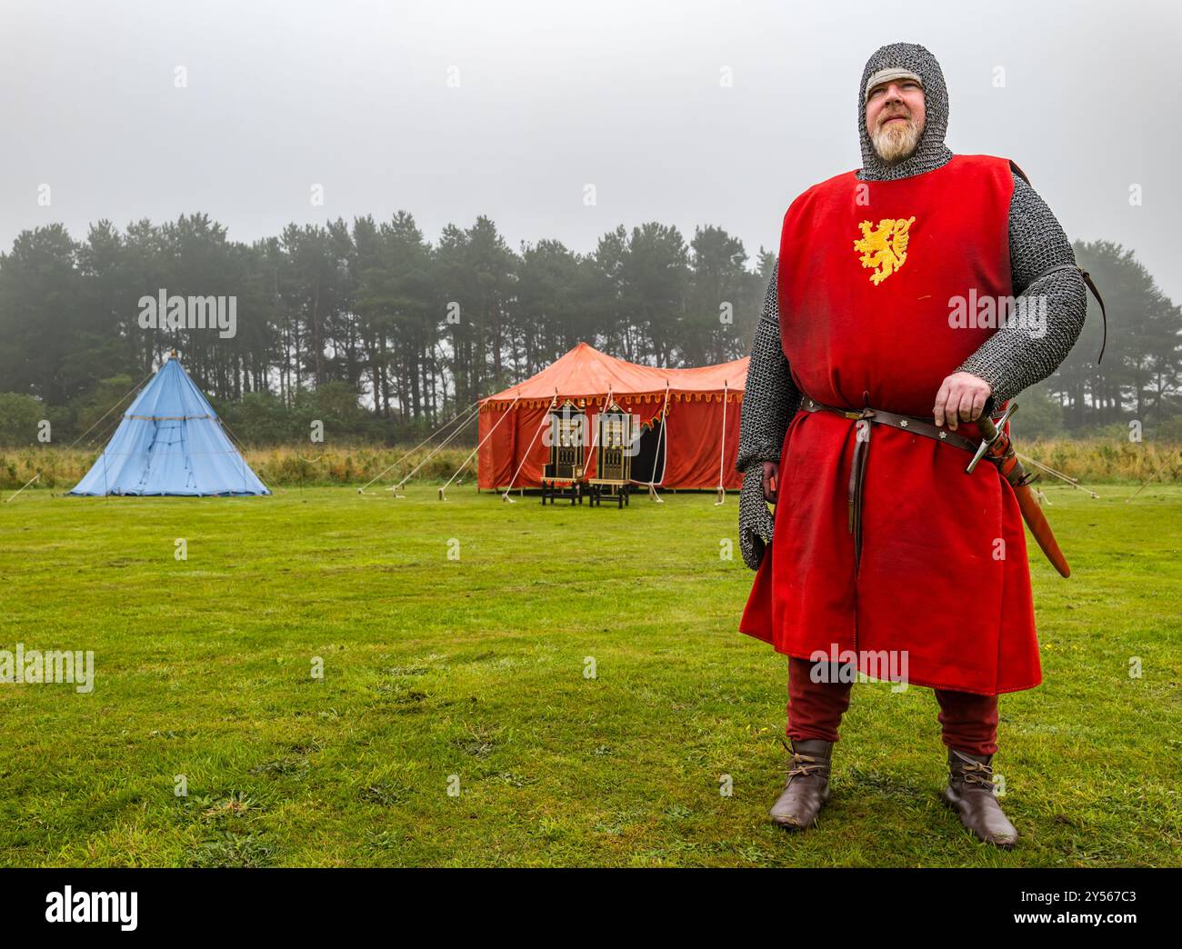 Re-enactor in Medieval knight costume armour at reenactment of Siege of ...