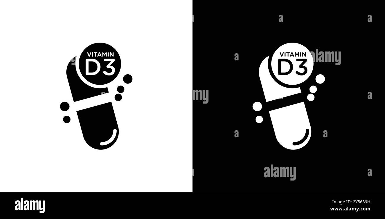 Vitamin D3 icon linear logo mark set collection in black and white ...
