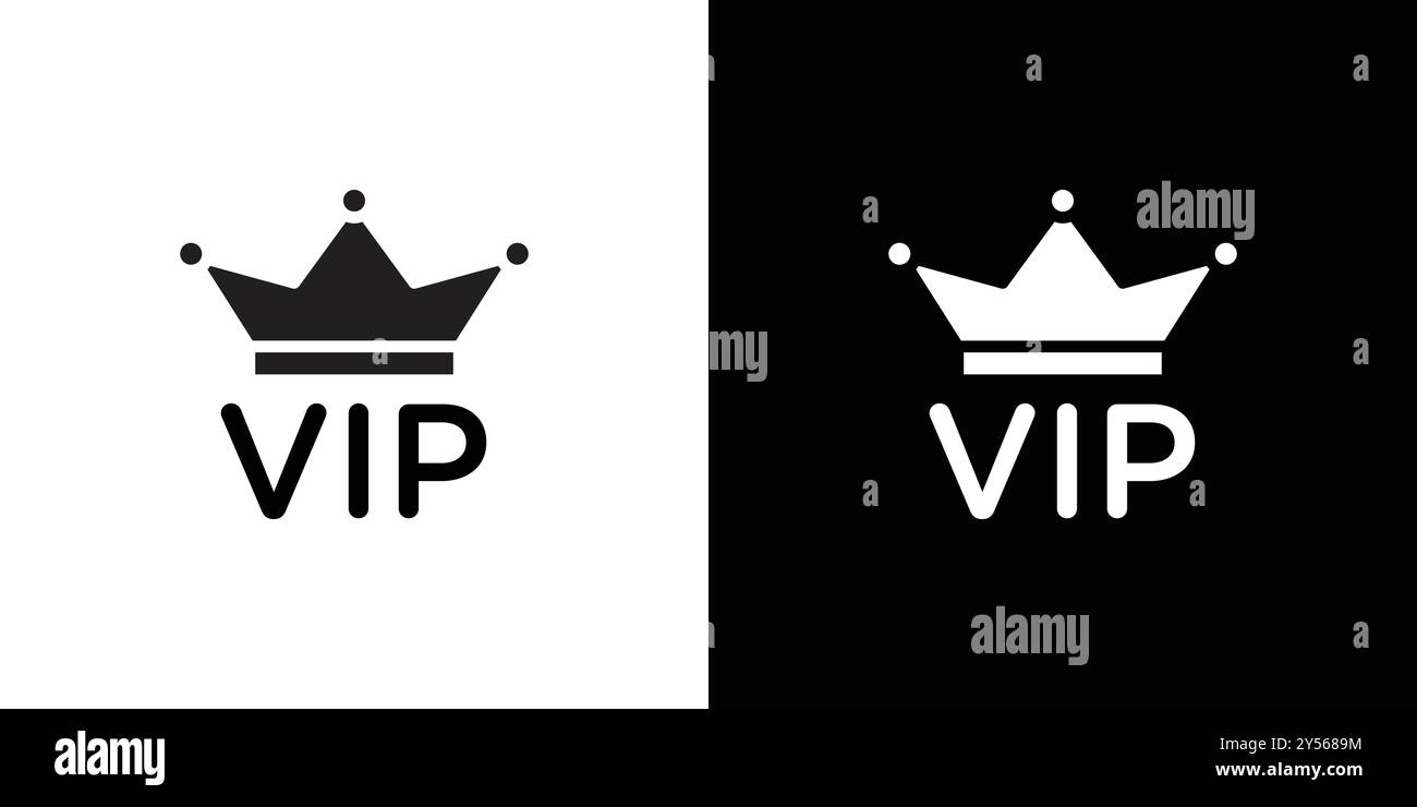 Vip text with crown icon linear logo mark set collection in black and ...