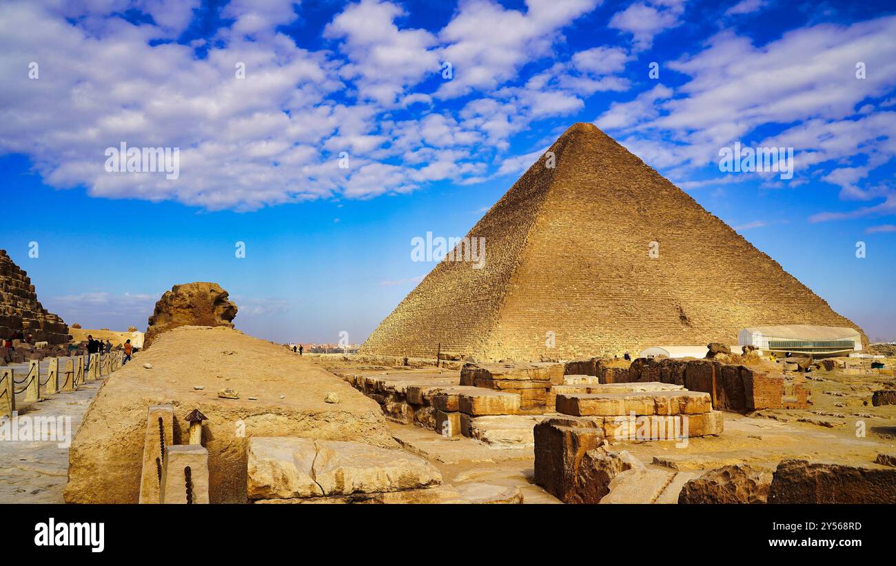 View of the South face of the Great Pyramid of Khufu at Giza along with ...
