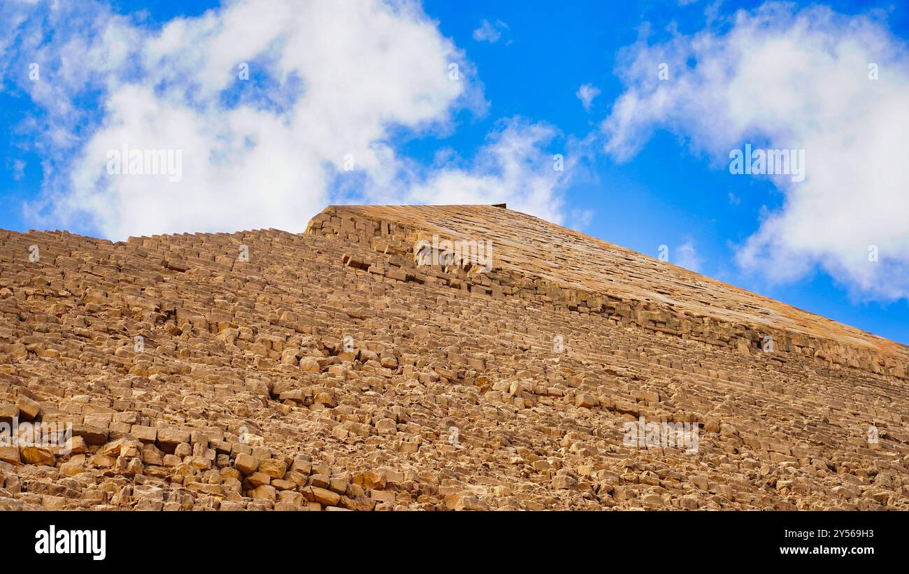 An upward view from the base of the Great Pyramid of Khafre with its ...