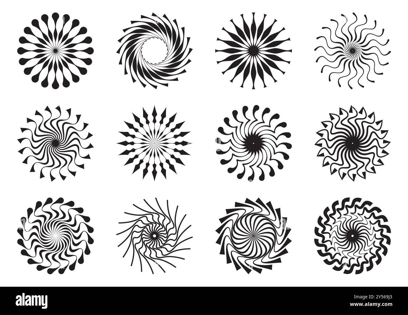 A series of five black and white swirls. Vector illustration Stock ...