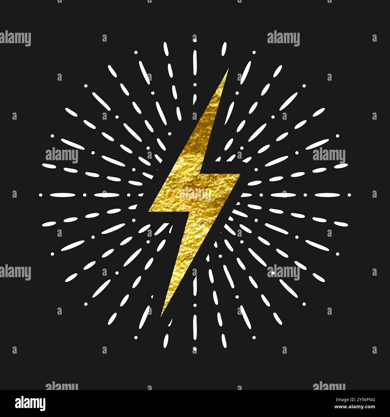 Vintage golden lightning bolt and sun rays. Gold foil texture ...