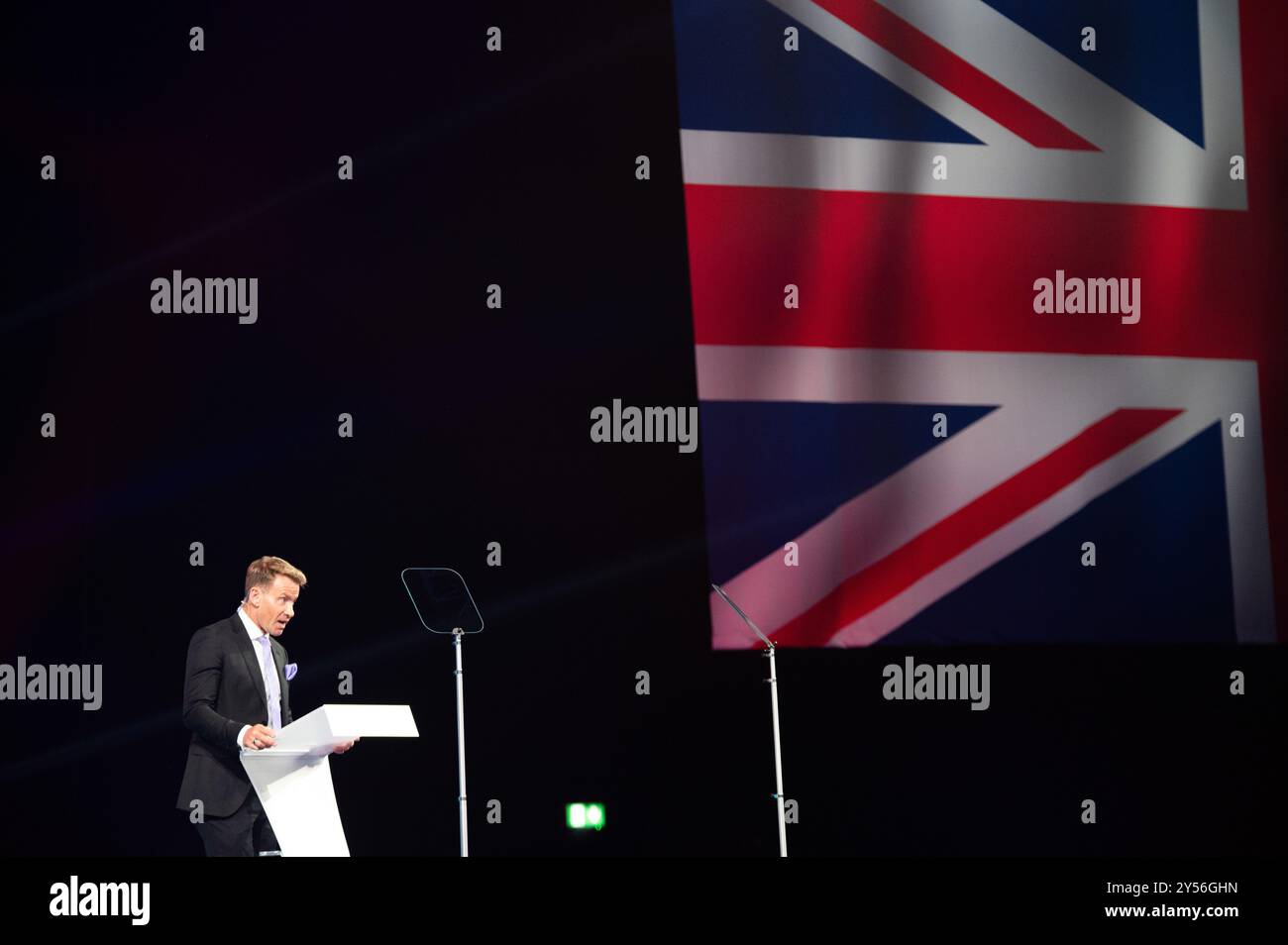 Birmingham, UK. 20th Sep, 2024. James McMurdock MP seen addressing the ...