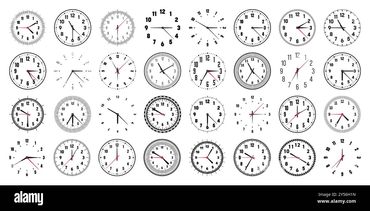 Mechanical clock faces with hands, bezel. Watch dial with minute, hour ...