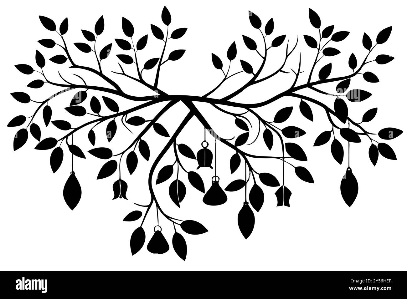 Creative Tree Branches with Hanging Leaves silhouette vector ...