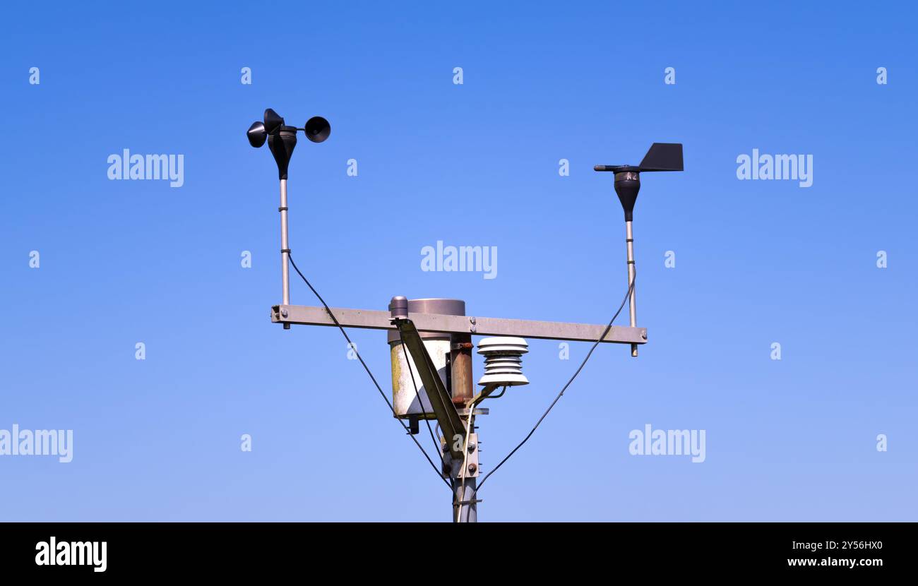 Close-up of an anemometer for measuring wind speed, a small weather ...
