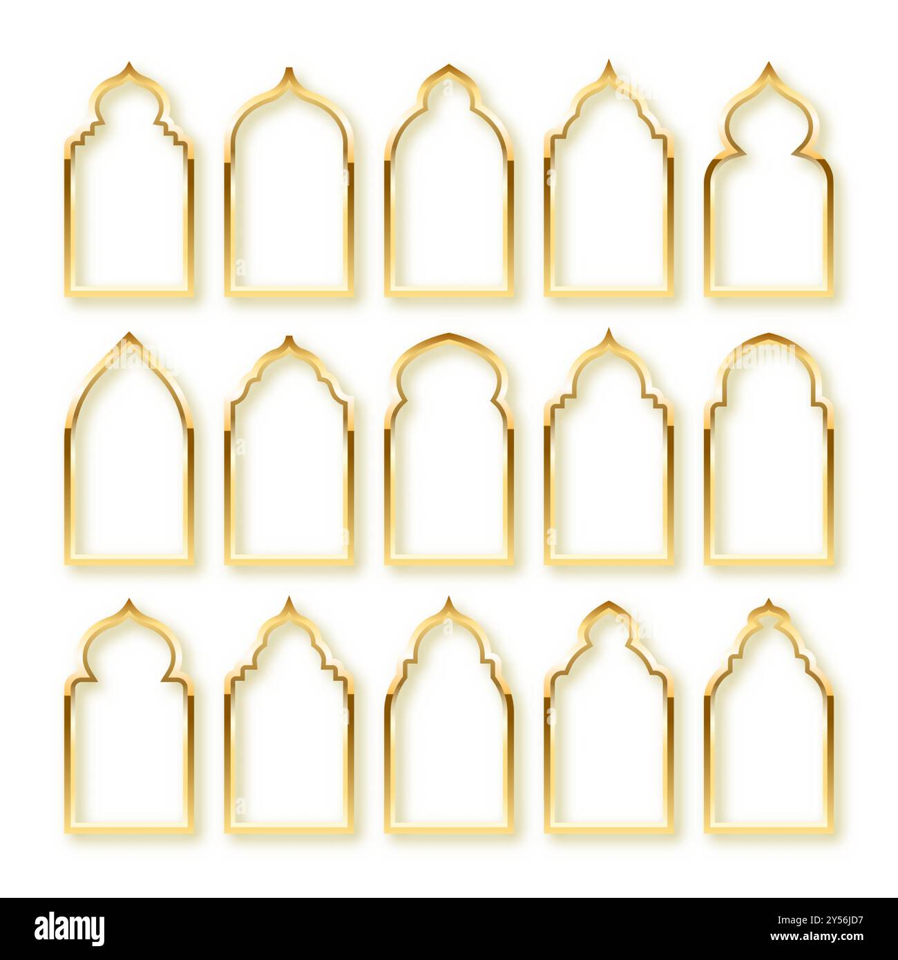 Islamic frames, oriental style. Golden arabic shapes, windows and ...