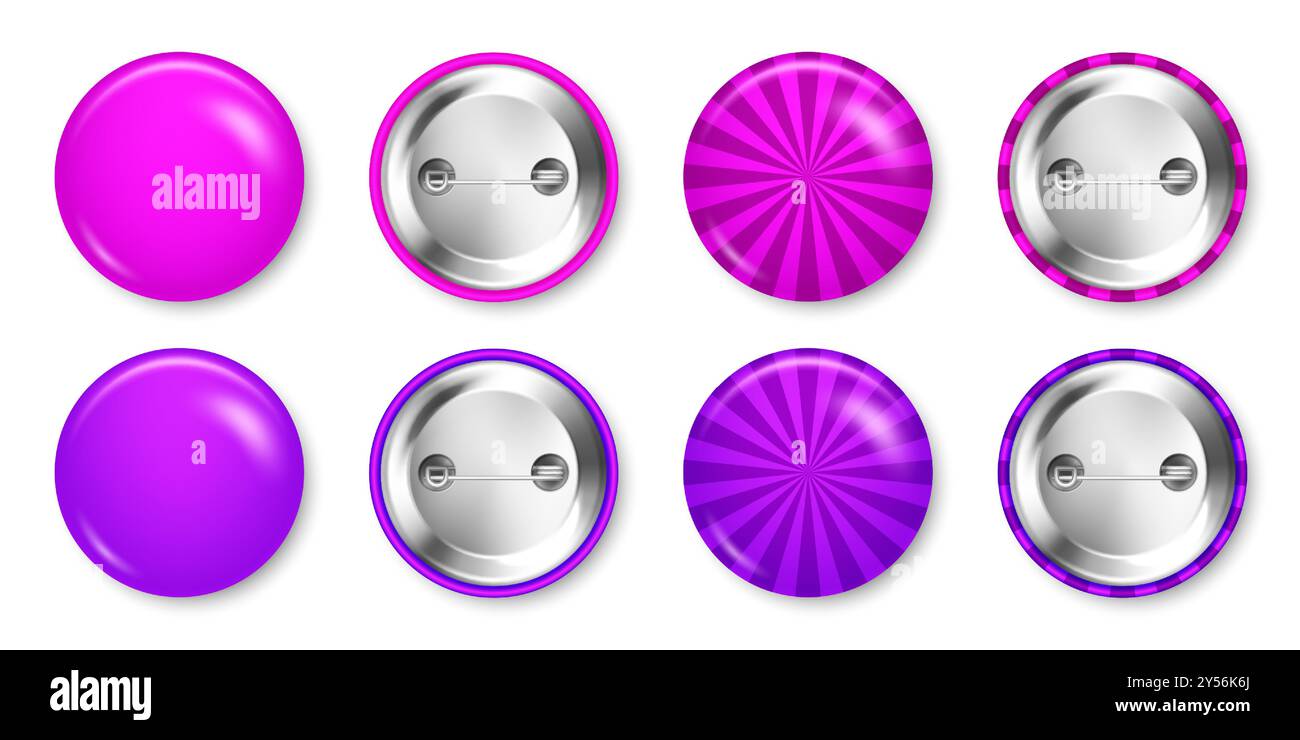 Realistic colorful funky badges. Sunburst effect. Glossy 3D round ...