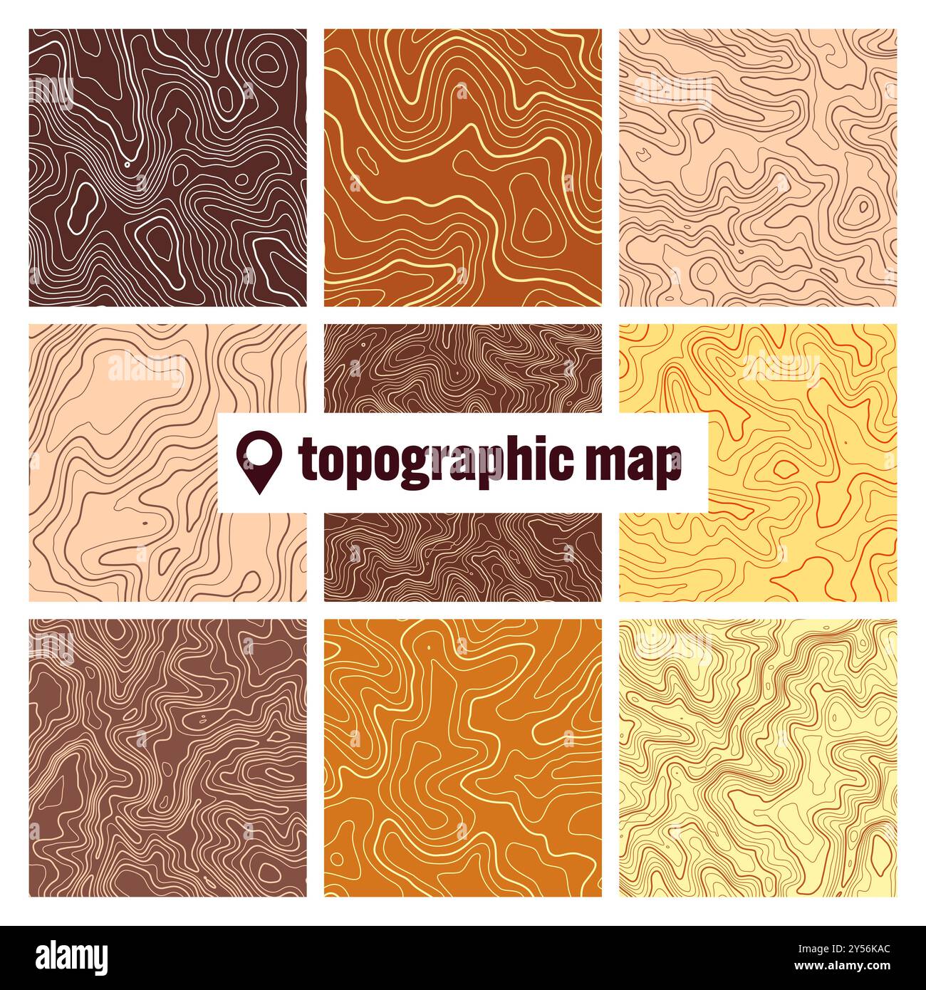 Colorful topographic map with contour lines. Geographic terrain grid ...