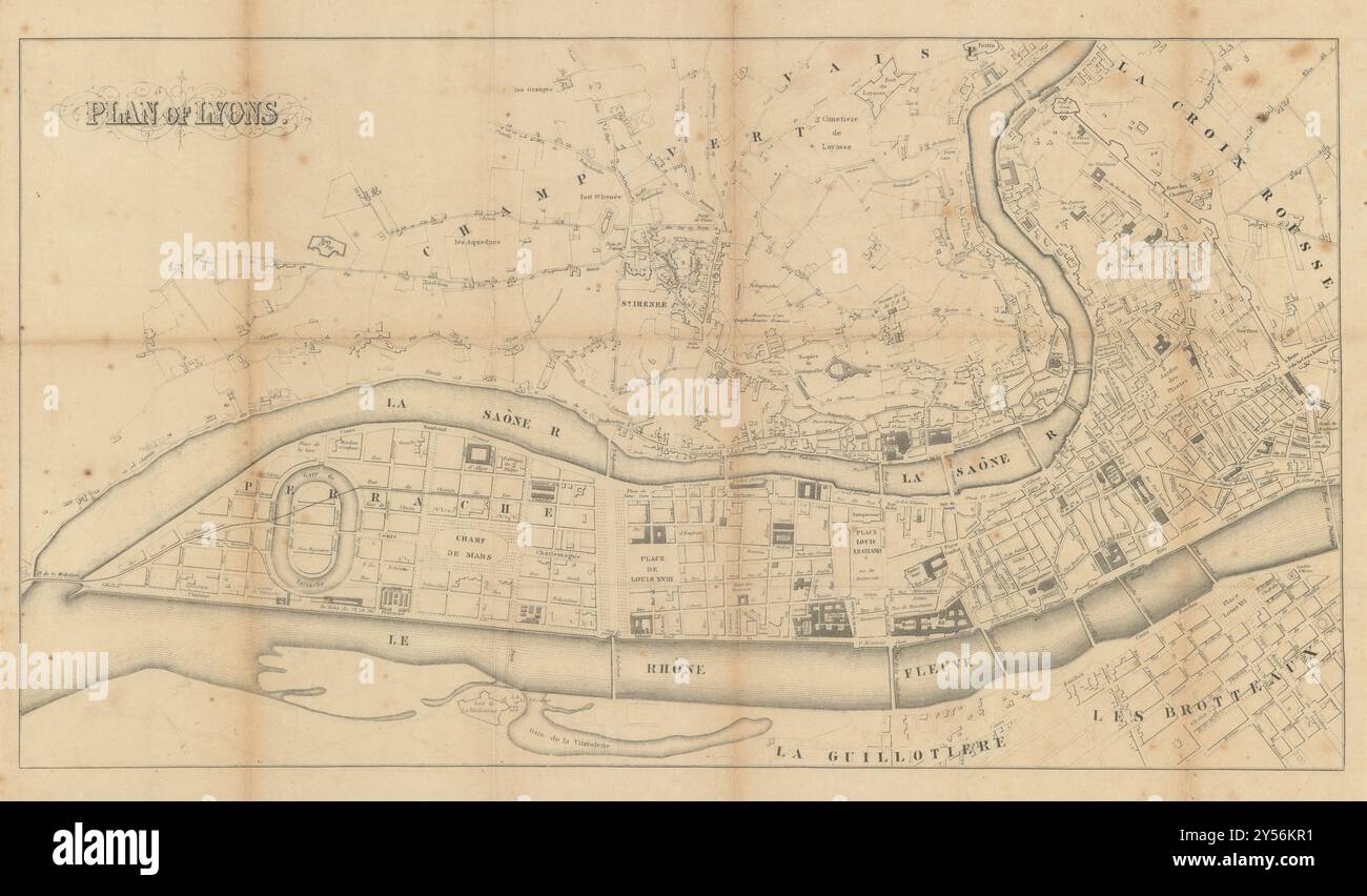 Town city plan of Lyons, France. BRADSHAW c1853 old antique map chart ...