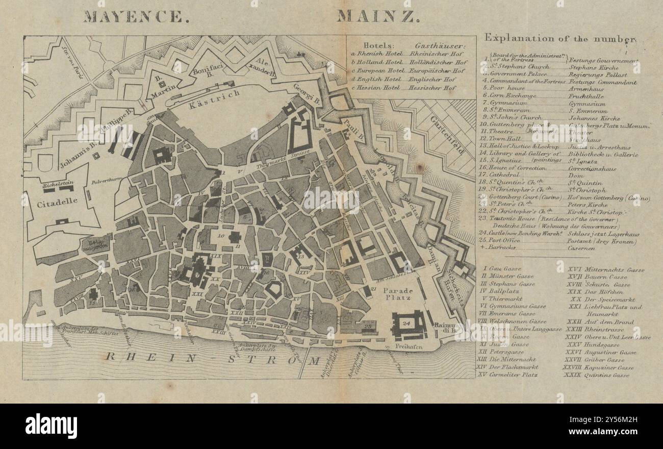 Mayence / Mainz town city plan. Germany. BRADSHAW c1853 old antique map ...